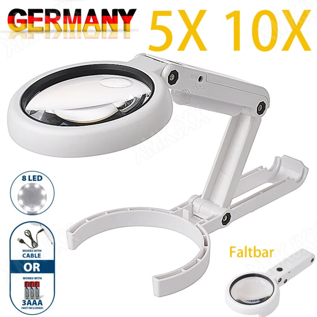 5X 10X LUPE mit 8 LED Licht Desktop Stand Leselupe Vergrößerung ...