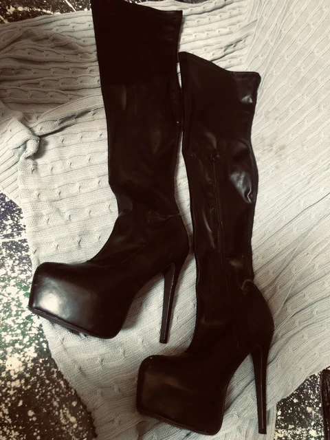 THIGH HIGH PLATFORM Boots Black Leatherette Size 9.5 EU 44 Fetish ...