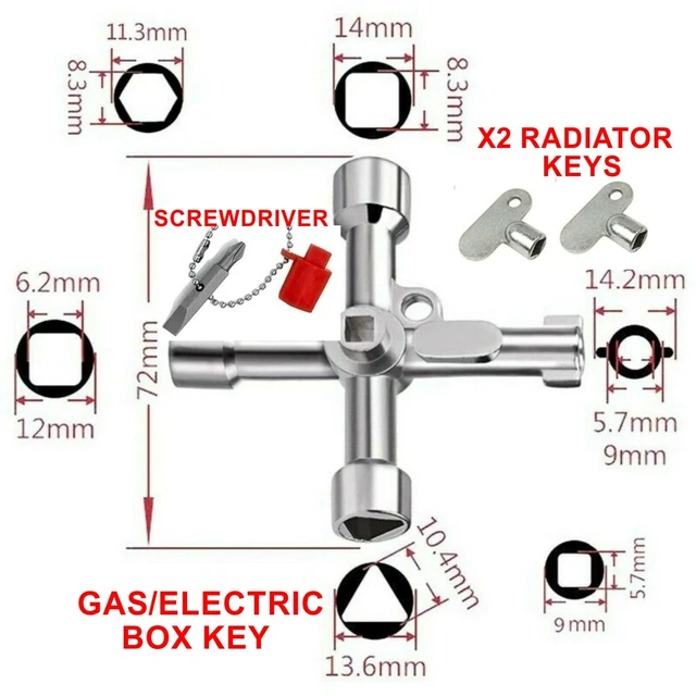 4 WAY UTILITY Key Radiator Key Triangle Key Stop Cock Key + 2 Radiator ...