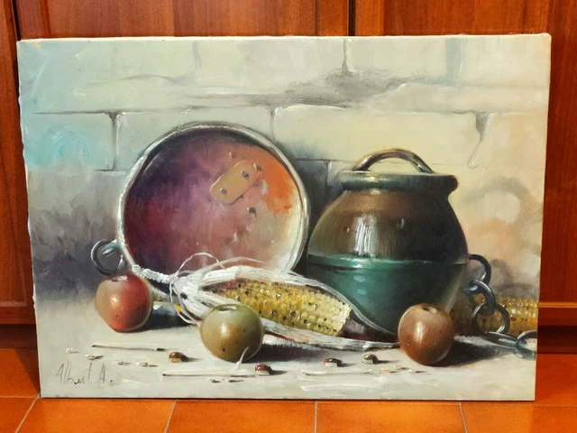 QUADRO DIPINTO A mano ad olio natura morta fiori firmato ALBERTI ANGELO ...