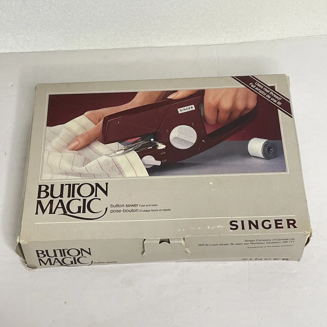 VTG SINGER BUTTON Magic Hand Held Button Sewing Machine Box & Manual ...