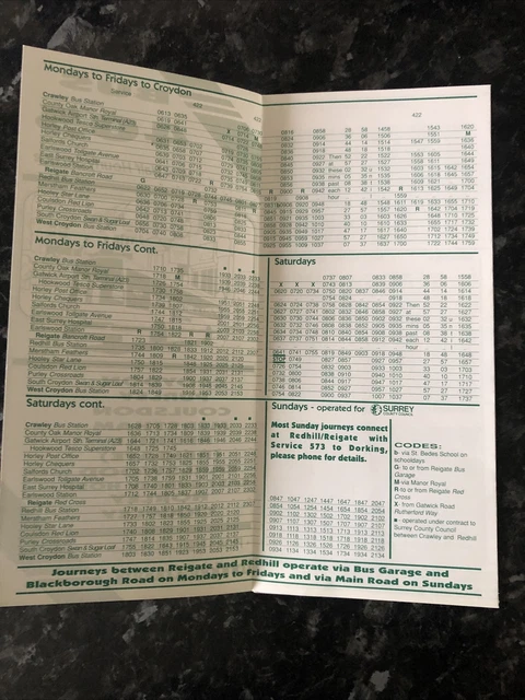 LONDON & COUNTRY Bus Timetable Leaflet Rte 405 Croydon - Crawley 1992 £ ...