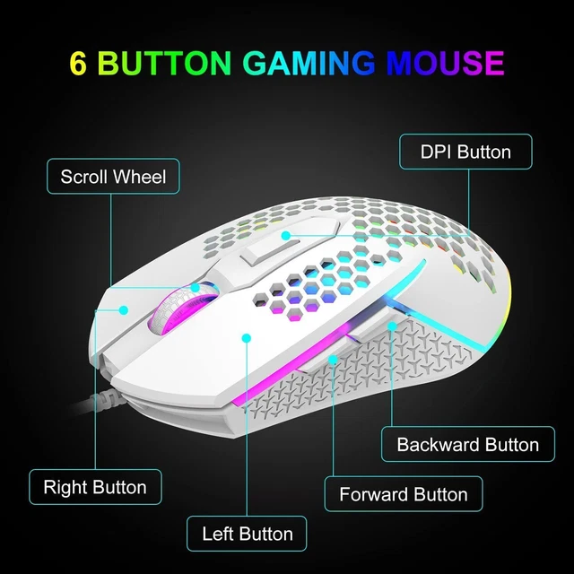 GAMING MOUSE 3200DPI Wired RGB Backlight Optical Ergonomic For PC ...
