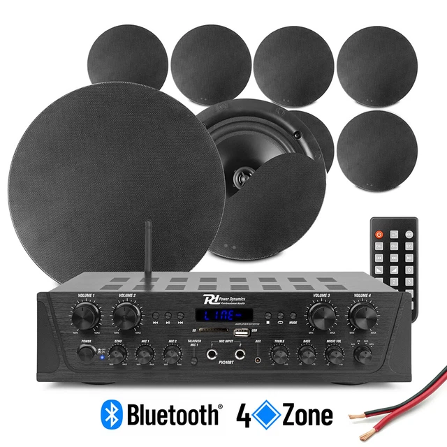 4-ZONE MULTI ROOM Ceiling Speaker System PV240BT Bluetooth Amplifier ...