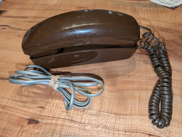 TELECONCEPTS BROWN SLIM Wall Mount Telephone Push Button Phone Volume ...