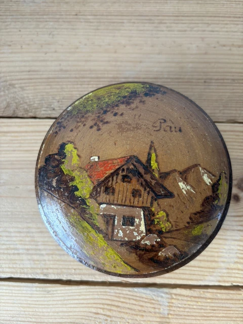 TRÈS BELLE BOÎTE en bois ronde Vintage souvenir de Pau EUR 15,00 - PicClick FR