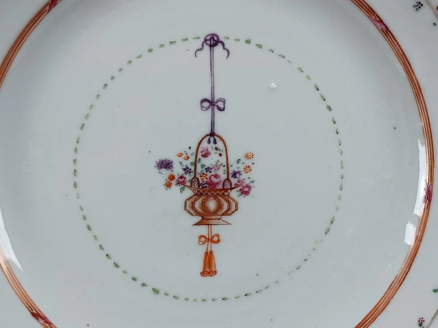 18TH CENTURY CHINESE Export Porcelain Hand Painted Floral Basket 9 Inch ...