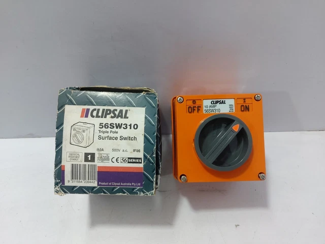 CLIPSAL 56SW310 TRIPLE Pole Surface Switch 10A 500V AC $135.22 ...