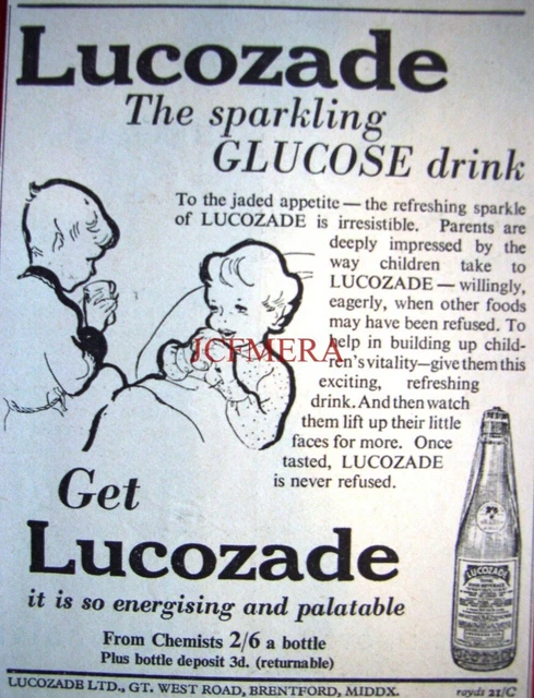 'LUCOZADE' GLUCOSE ENERGY Drink Advert : Small 1950 Print £2.47 ...