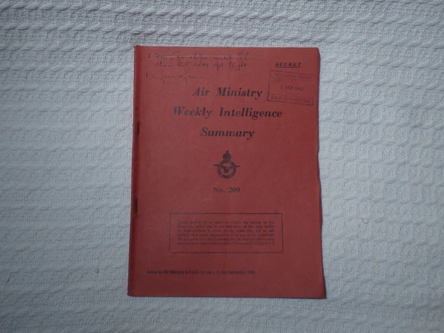 WW2 SECRET RAF Air Ministry Weekly Intelligence Summary Journal 4 Sept ...