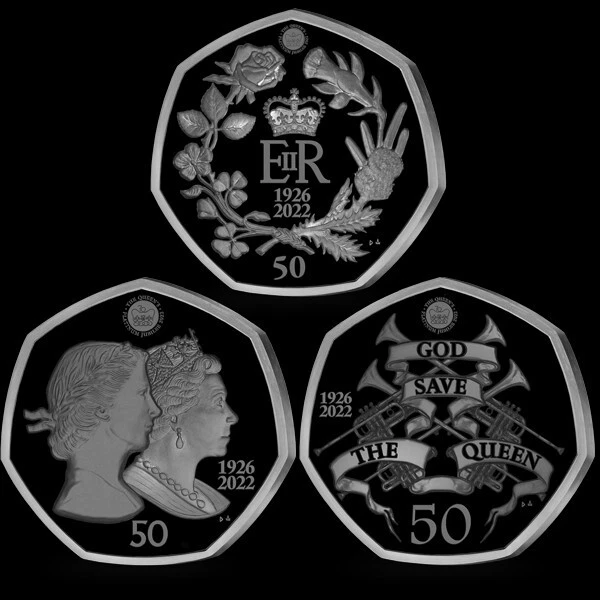 LIFE OF QUEEN Elizabeth II 2022 Ltd 1000! 50p Fifty Pence Pearl Black 3 ...