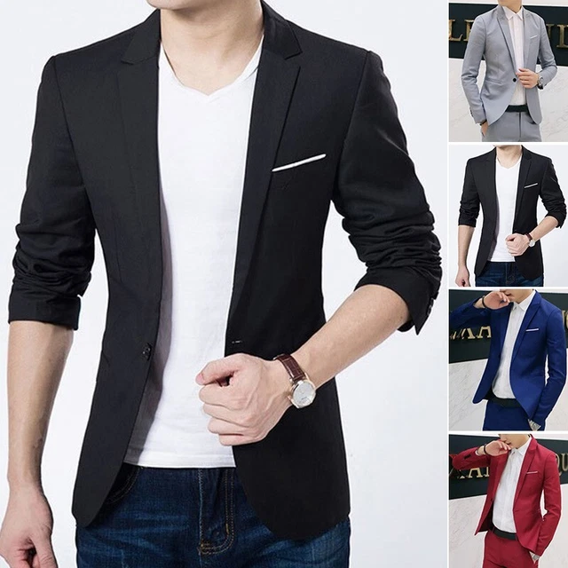 NUOVO DA UOMO Slim Fit Formale un Pulsante Giacca Blazer Matrimonio ...