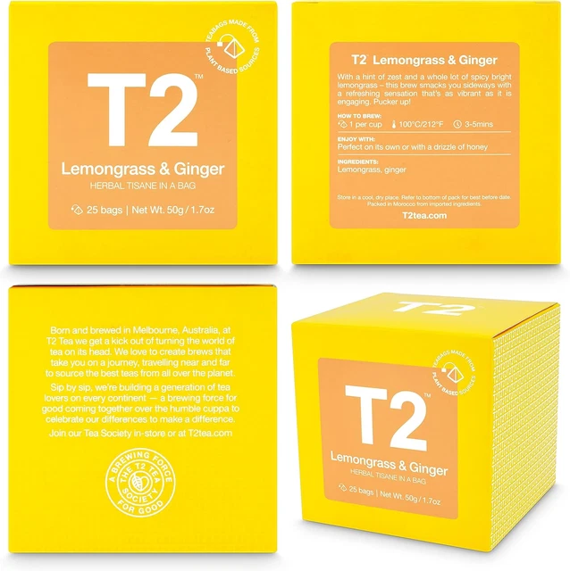 T2 TEA LEMONGRASS and Ginger Herbal Tea Bags in Box, 25-Count $34.99 ...