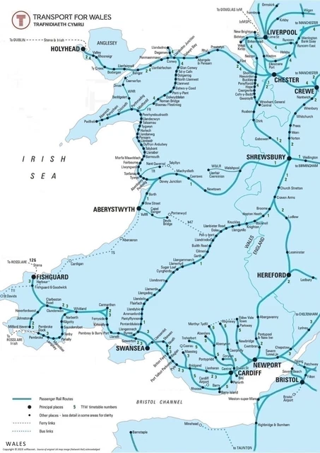WALES TRAIN MAP (TRANSPORT FOR WALES RAIL NETWORK) 2024 - Print Your ...