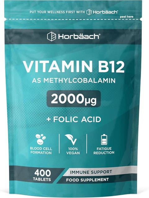 VITAMIN B12 TABLETS High Strength 2000mcg with Folic Acid | 400 Count ...