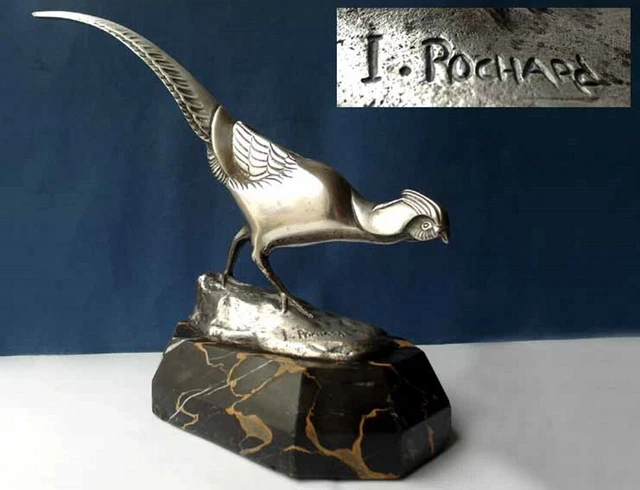 ART DÉCO FIGURE de Bronze,Plaqué Argent Faisan/Faisan (I) . Rochard ...