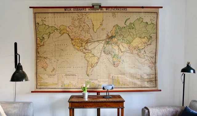 VINTAGE | SCHULWANDKARTE Weltkarte Handel World Map 1908 | School Wall ...