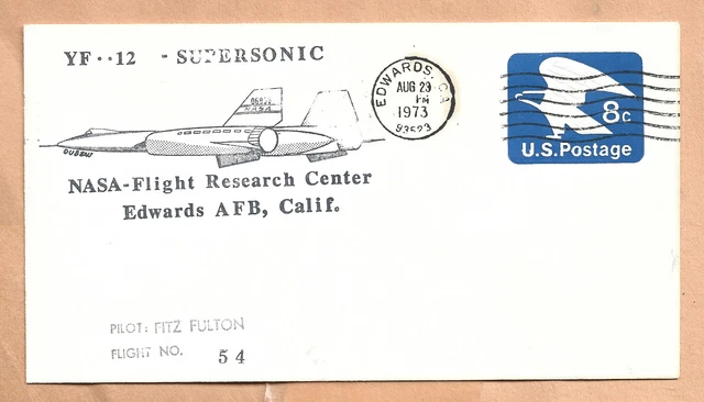 YF-12C SUPERSONIC FLIGHT 54 Aug 23,1973 Eafb Dubeau Space Cover Nasa £3 ...