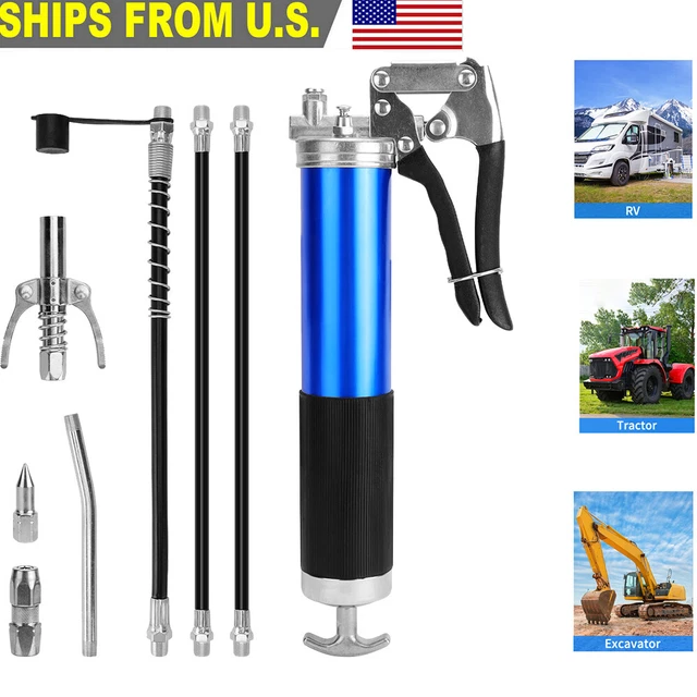 MINI PISTOL GRIP Grease Gun Kit Professional 7000 PSI+18" Flex Hose for ...