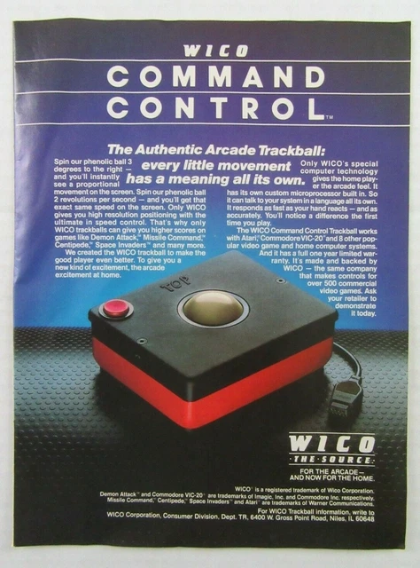 1982 WICO COMMAND Control Home Arcade Trackball Controller ATARI ...