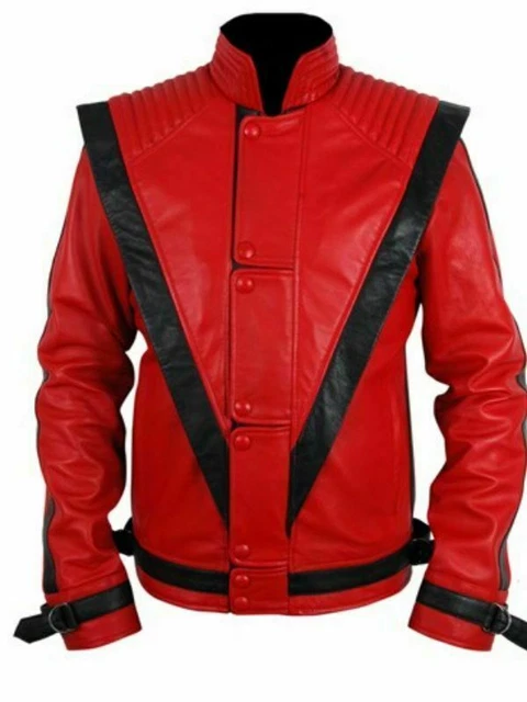 MICHAEL JACKSON THRILLER pelle Rossa Originale Agnello Biker Giacca ...