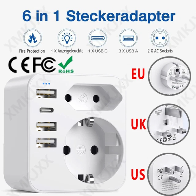 REISEADAPTER DE AUF USA UK GB England 3pin Steckdose Reisestecker ...