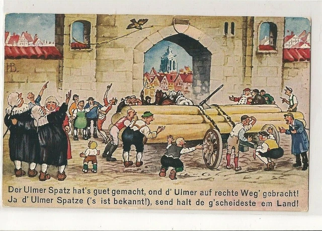 ULM AK SCHERZKARTE Die Historie vom Ulmer Spatz Künstler alte ...