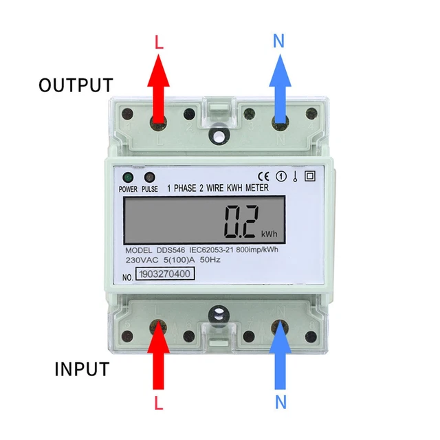SINGLE PHASE 5-100A 230VAC Energy Meter DIN Rail Digital LCD Electric ...