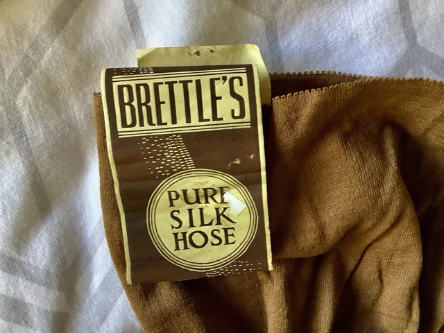 VINTAGE BRETTLES BROWN 100% Silk Seamed Fully Fashioned Stockings S1ze ...