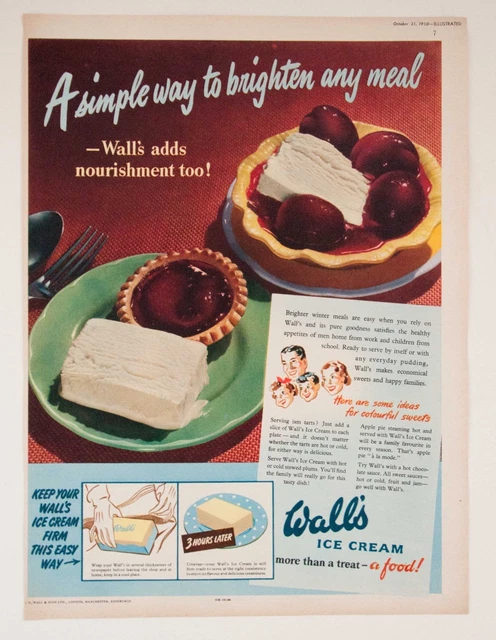WALL'S ICE CREAM - Vintage Magazine Advert (21 October 1950) Food ...