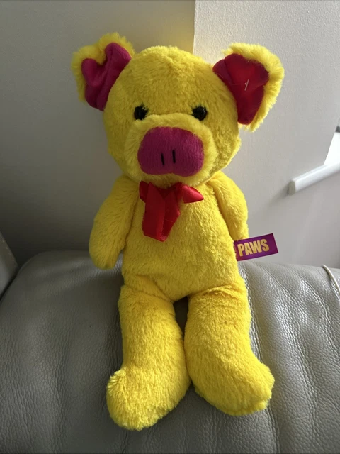 PAWS YELLOW PIG Soft Toy red bow lamb plush cuddly 13” tall gc £11.72 ...