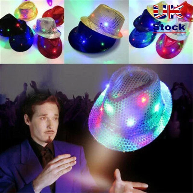 NEW FASHION FLASHING Light Up Led Fedora Trilby Jazz Hat Panama Cap ...