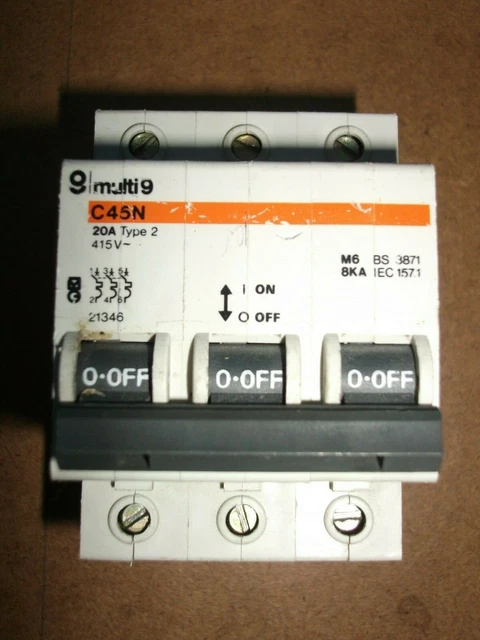 MERLIN GERIN 20 amp triple pole MCB multi 9 c45n £2.77 - PicClick UK