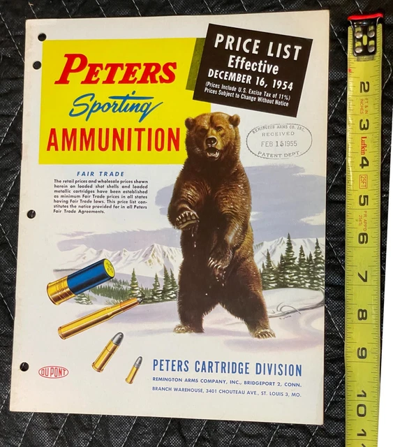 ORIGINAL PETERS AMMO 1954 catalog GRIZZLY BEAR Thunderbolt 22 sample ...