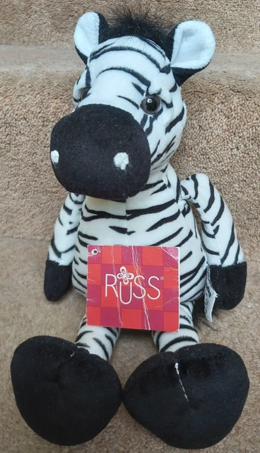 RUSS BERRIE STANDARD Zebra Soft Toy 12.5"/30.5cm head to toe 8.5"/22cm ...