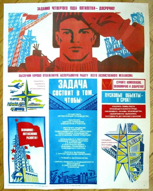 POSTER ORIGINALE LENIN comunismo propaganda Russia sovietica operaio ...