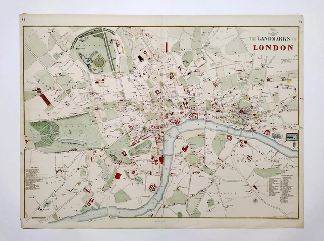 THE LANDMARKS OF LONDON original antique Victorian map Edward Weller ...