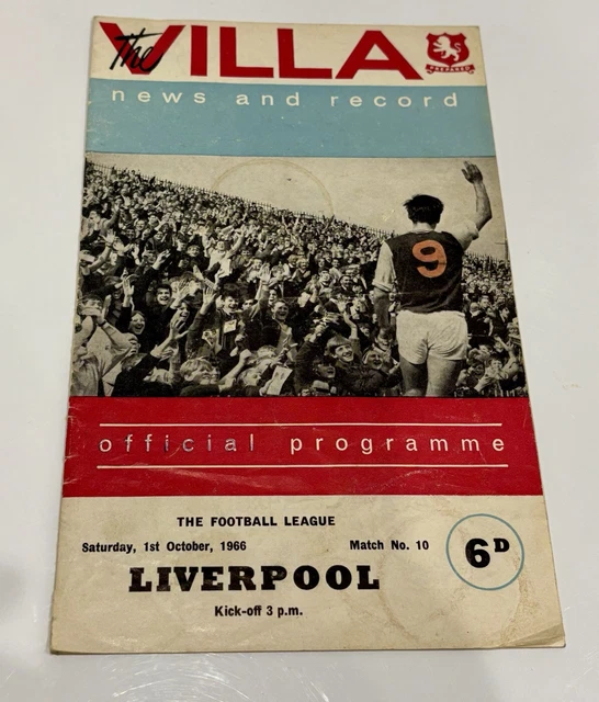 VINTAGE FOOTBALL PROGRAMME - Aston Villa -v- Liverpool October 1966 ...