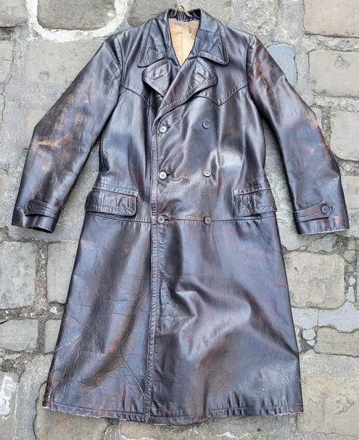 VTG 1940S WWII British Military Officers HORSEHIDE Leather Trench ...