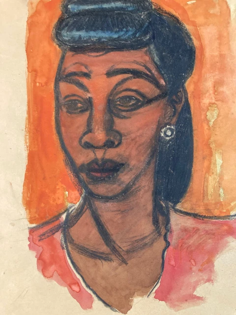VERY NICE DRAWING Cubism 1943 face head portrait West Indies Martinique ...
