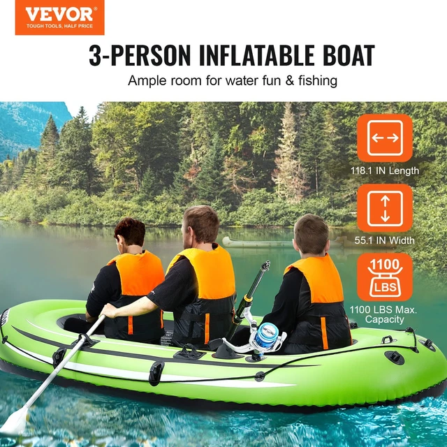 VEVOR INFLATABLE BOAT, 5-Person Inflatable Fishing Boat, Strong PVC ...