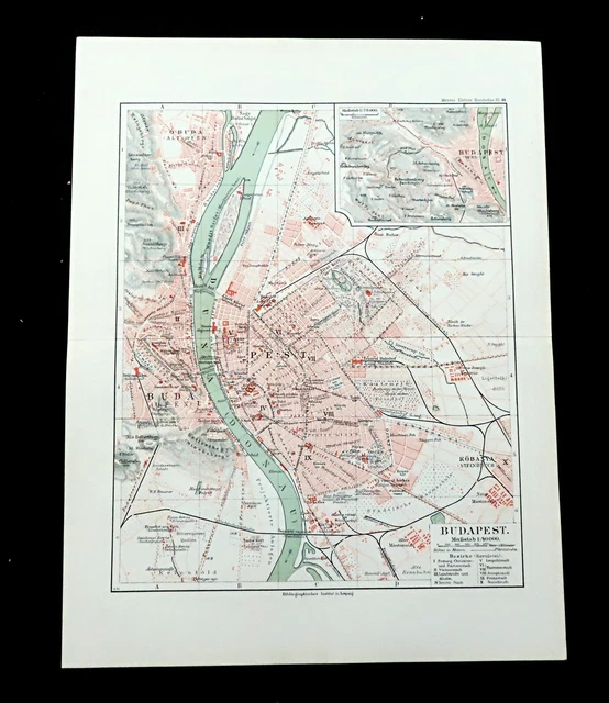 BUDAPEST CITY MAP Street Plan Routes Hungary Danube River GERMAN ...