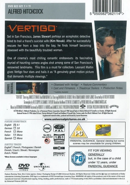 VERTIGO (1958) DVD, James Stewart, Kim Novak, Barbara Bel Geddes EUR 2,33 - PicClick FR