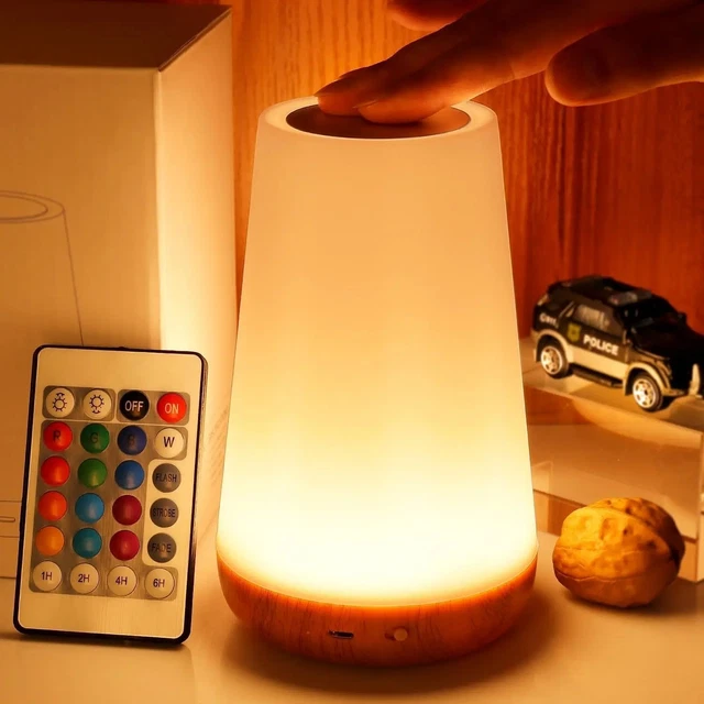 NIGHT LIGHT LED Touch Bedside Table Lamp with Remote Control 13 Colors ...