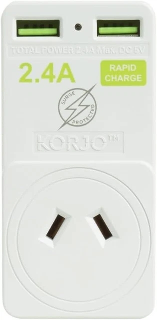 KORJO JP USB Power Adaptor, 2X USB Sockets, 1x S/NZ Socket, for Japan ...