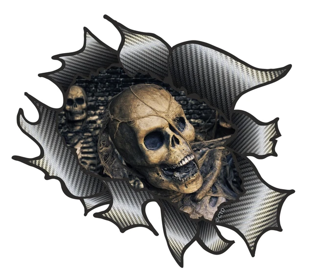 CLASSIC RIPPED OPEN Carbon Fibre Rip Evil Gothic Skull Inside Vinyl car ...