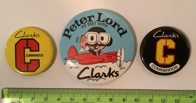 3X VINTAGE CLARKS Commandos/Peter Lord Shoes Metal Pin Badges. 1970s. £ ...