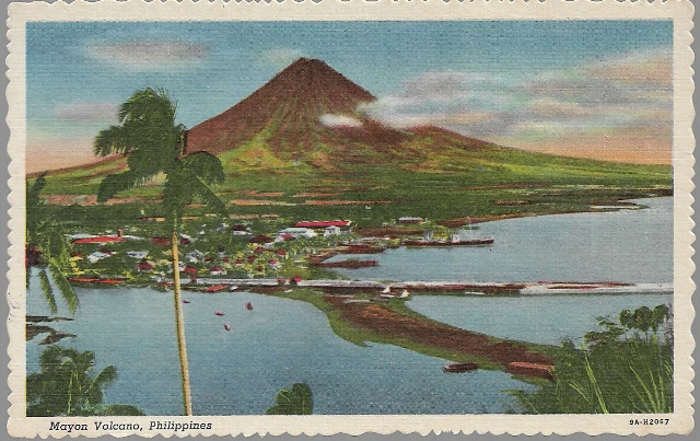 MAYON VOLCANO, PHILIPPINES - 'linen' type postcard Curteich c.1950s £4. ...