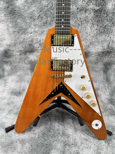 BROWN FLYING V Custom Electric Guitar White Pickguard 2H Pickups Gold ...
