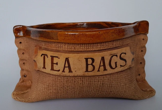 VINTAGE POTTETY TEA Bag Pot Holder Hessian Farmhouse Style EUR 21,68 ...